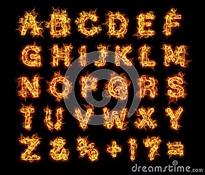 Burning Flames Fire Alphabet Letters Stock Illustration - Image: 61375946