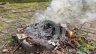 Burning Leaf Leaves Garbage Trash in Fire Pit Bonfire Stock Footage ...