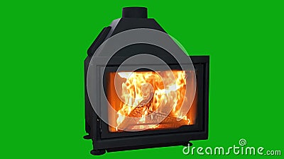 Burning Modern Fireplace Isolated on Green Screen Stock Footage - Video ...