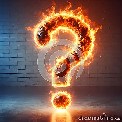 Burning Question Mark Fire Flames On Room Brick Background Royalty-Free ...