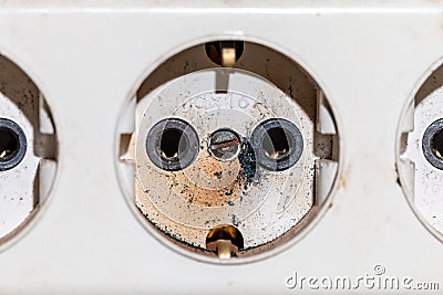 Burnt Electric Power Socket. 220 V Overloaded Phase Cable Stock ...