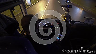 Bus driving at rainy night stock footage. Video of rain - 109435346