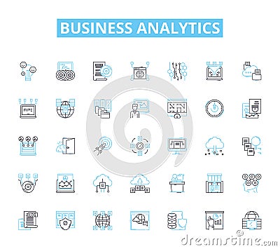 Business Analytics Linear Icons Set. Data-driven, Insights, Intelligence, Metrics, Analysis ...