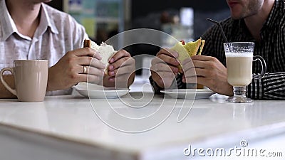Business Lunch. Two Men Eating Sandwiches Stock Video - Video of office ...