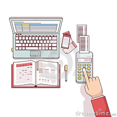 Business Man Planning And Calculating His Expenses Cartoon Vector ...