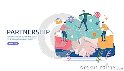 Business Partnership Relation Concept With Hand Shake And Tiny People ...