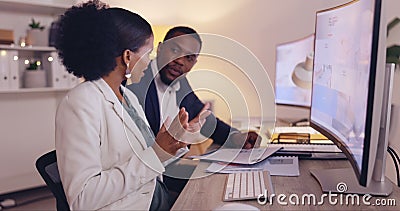 Business People, Night Collaboration and Computer Communication of ...