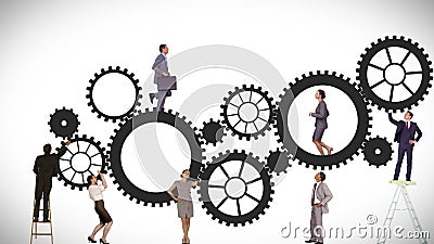 Business People Running and Turning Cogs Stock Video - Video of mature ...