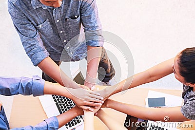 Business People Teamwork Meeting Joining Hands In Office Concept, Using ...