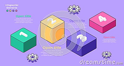 Business Process Chart Infographics With 4 Step Cubes. Isometric ...