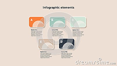 Business Process Chart Infographics With 5 Step Squares. Rectangular Workflow Graphic Elements ...