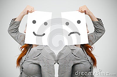 Business Woman With Smile And Sad Face Stock Photo - Image: 45390510