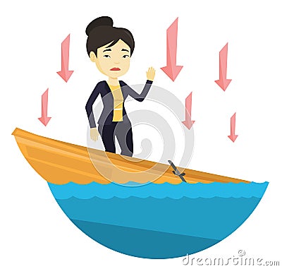 Business Woman Standing In Sinking Boat. Vector Illustration ...