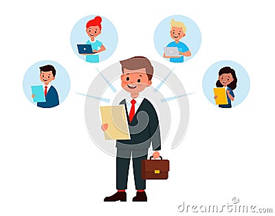 Businessman Delegates Authority To Other People. Distribution Of ...