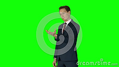 Businessman Lifting Something on His Hand on Green Screen Stock Video ...