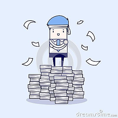 Businessman Standing On Paperwork. Cartoon Character Thin Line Style ...