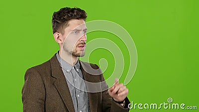 Businessman Types the Text on the Virtual Keyboard. Green Screen Stock ...