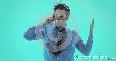 Businessman Underwater Talking On Smartphone Stock Footage - Video of ...