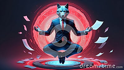 Businessman With Wolf Head Levitating And Meditating Inside Magic ...