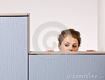 Businesswoman Peering Over Cubicle Wall Royalty-Free Stock Photo ...