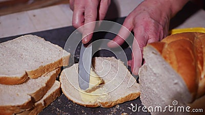 Buttering a Slice of Freshly Sliced White Bread Stock Video - Video of ...
