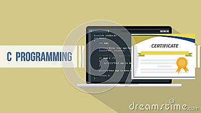 C Programming Language With Certificate Paper With Laptop Stock Illustration | CartoonDealer.com ...