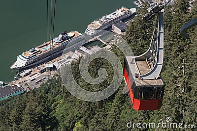 Juneau Cable Cars Over Evergreens Stock Photo - Image of view, scenery ...