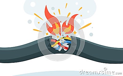 Cable Short Circuit. Electric Wiring Problem With Damaged Insulation ...