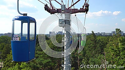 The Cable Way with Different Colored Cabins at the Public Park. Stock ...