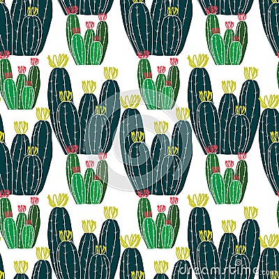 Cactus Plants Texture Seamless Pattern Background Vector Illustration ...