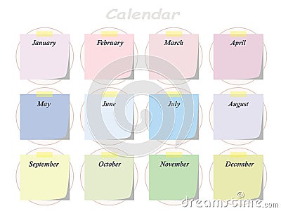 Calendar Vector With Post Paper Notes And Months - New Years Calendar ...