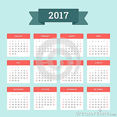 Calendar 2017 Stock Vector - Image: 58388560