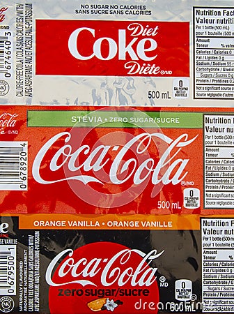 Top View Of Coca Cola And Coke Drink Labels Editorial Photo ...