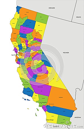 Colorful California Political Map With Clearly Labeled, Separated ...