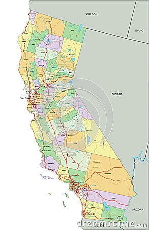 California - Detailed Editable Political Map With Labeling. Vector ...