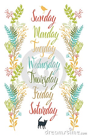 Calligraphy Days Of The Week With Flowers Stock Photo - Image: 38064530