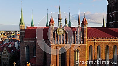 Camera Flying from a Huge Clock on a Gothic Medieval Castle with High ...