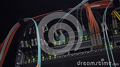 Camera Zoom Server. Ethernet Optical Cables Connected To Router Ports ...