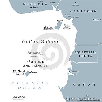 Cameroon Line, Volcanic Island Chain Of West Africa, Gray Political Map ...
