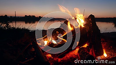 Campfire during a Beautiful Sunset on a Beach. Stock Video - Video of ...