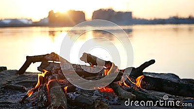 Campfire sunset river stock video. Video of cloud, morning - 114004099