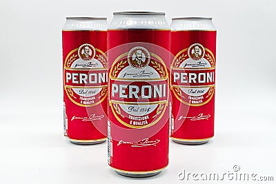 Can Of Peroni Beer Isolated On White Background. Editorial Image ...