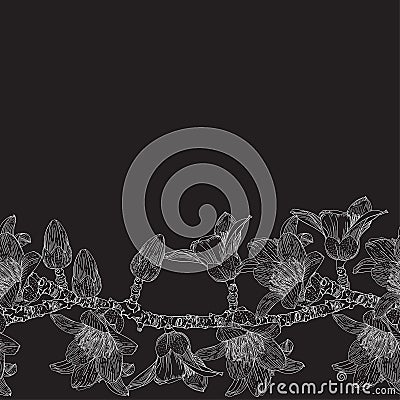 Canvas From Bombax Ceiba Flowers In A White Outline On A Black ...