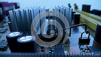 Capacitors, Aluminum Heatsinks for Cooling, Chips and Memory Slots on a ...