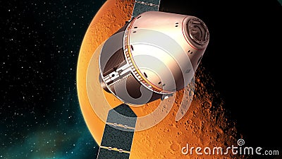 Capsule of Interplanetary Space Station Orbiting Planet Mars Stock ...