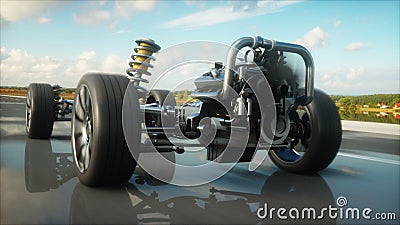 Car Chassis with Engine on Highway. Very Fast Driving. Auto Concept ...
