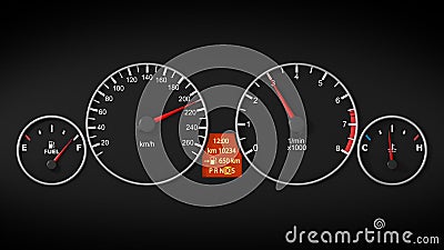Car Dash Board Panel With Speedometer And Tachometer. Starting Engine ...