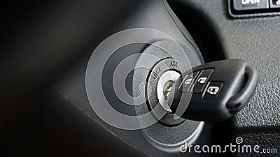 CAR Driver Starting the Car Engine with Key by Twist Method and Stop ...