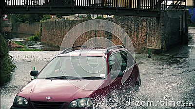 Car Drives through Waterway Stock Footage - Video of flooding, winter ...