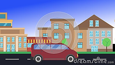 Car Driving Rides Around City Side View, Loop Animation, Flat Design ...